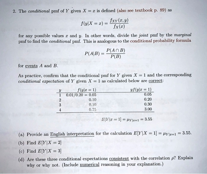 the conditional pmf of y given x r is defined also see textbook 89 as ...