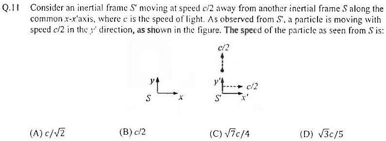 SOLVED: Q.II Consider an inertial frame S" moving at speed c/2 away from another inertial frame ...