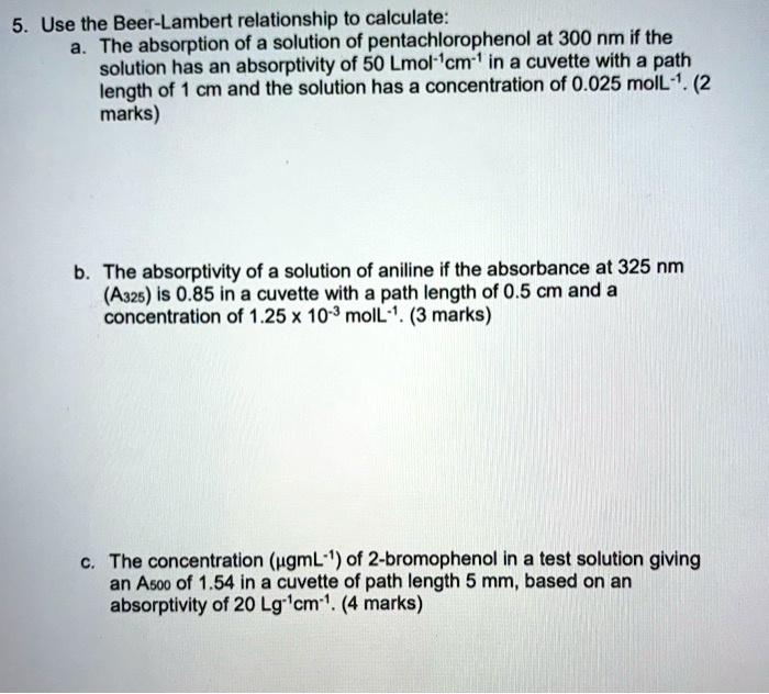 use the beer lambert relationship to calculate the absorption of a ...