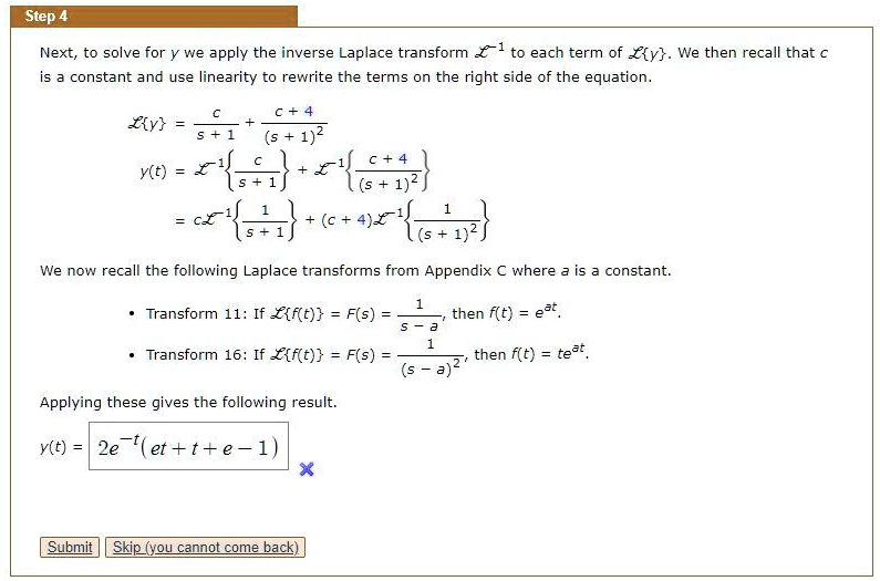 step 4 next to solve for y we apply the inverse laplace transform f to ...