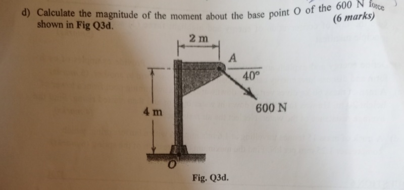SOLVED: d) Calculate the magnitude of the moment about the base point O ...