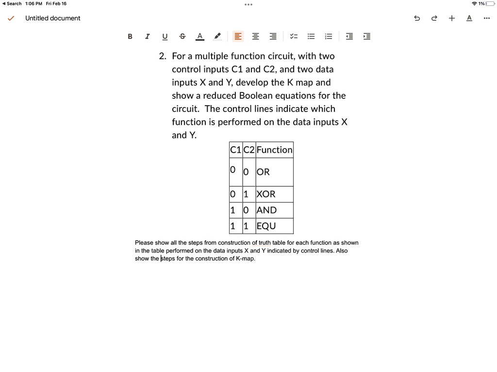 Solved For A Multiple Function Circuit With Two Control Inputs C1 And C2 And Two Data Inputs 9704