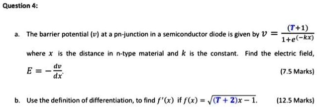 SOLVED: The barrier potential (V) at a pn junction in a semiconductor ...