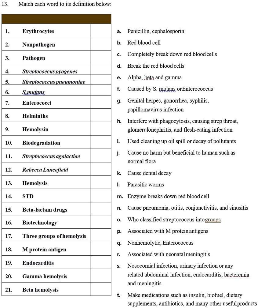 13. Match each word to its definition below: 1....