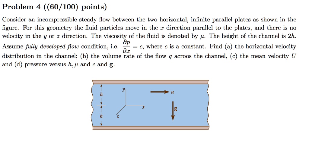 Problem 4 ((60/100) points) Consider an incompressible steady flow between the two horizontal ...