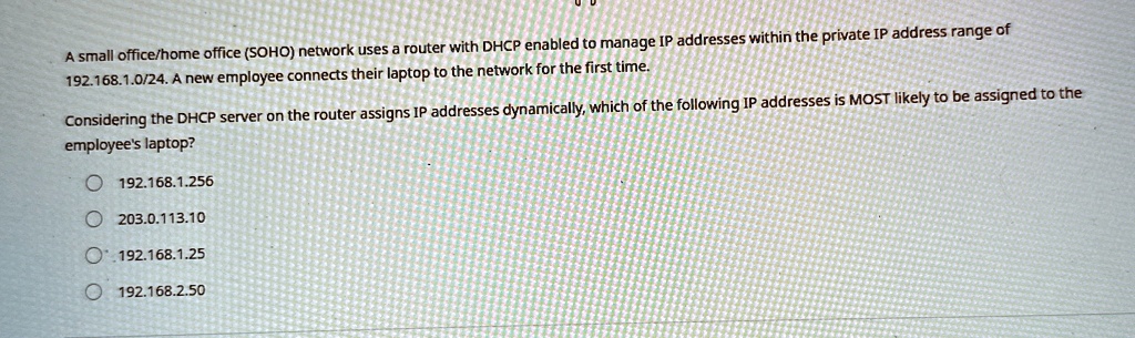a small officehome office soho network uses a router with dhcp enabled ...