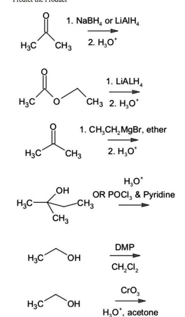 SOLVED:1. NaBH; or LiAIH; HzC CH3 2 H;o' 1 LiALH H3C CH3 2 H;o" 1. CH;CH_MgBr, ether H3C 2. H,o ...