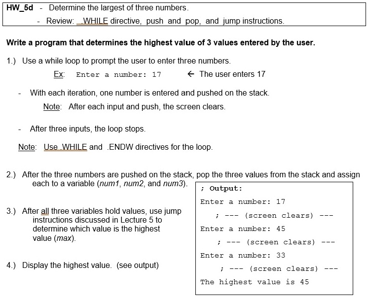 SOLVED: In MASM, please HW 5d - Determine the largest of three numbers ... SOLVED: In MASM, please HW 5d - Determine the largest of three numbers ...