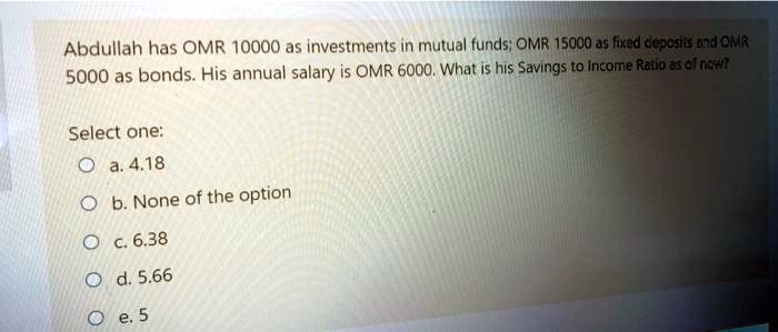 SOLVED: Abdullah has OMR 10,000 as investments in mutual funds, OMR 15,000 as fixed deposits ...