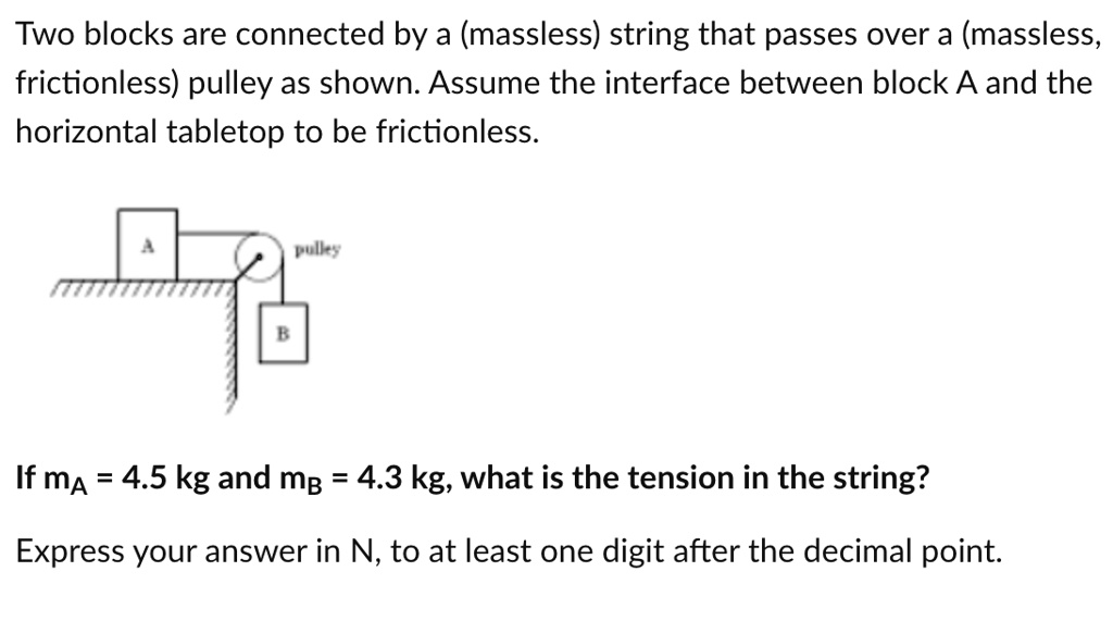 SOLVED: Two blocks are connected by a (massless) string that passes over a (massless ...