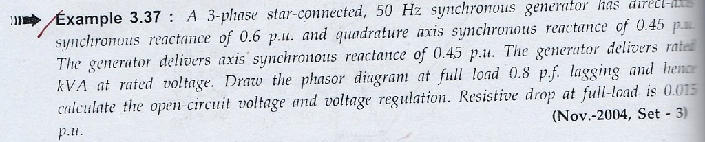Solved Example 3 37 A 3 Phase Star Connected 50 Hz Synchronous