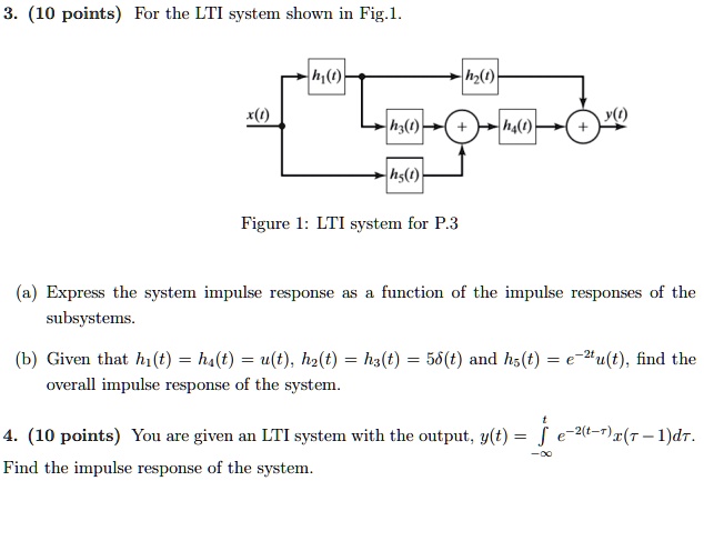 VIDEO solution: 3. (10 points) For the LTI system shown in Fig.1 x(t) Figure 1: LTI system for P ...