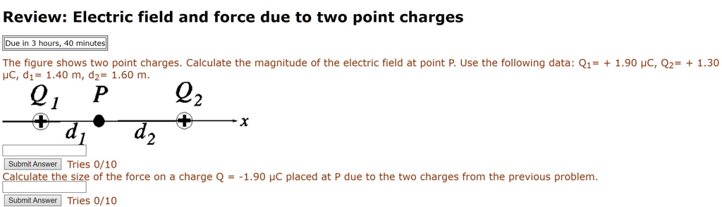 SOLVED: Review: Electric field and force due to two point charges Due ...