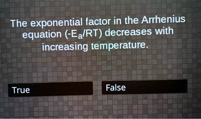 SOLVED: The exponential factor in the Arrhenius equation (-Ea/RT ...
