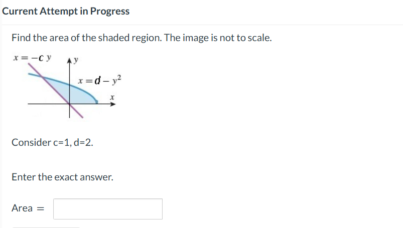 Current Attempt in Progress Find the area of the shaded region. The image is not to scale ...