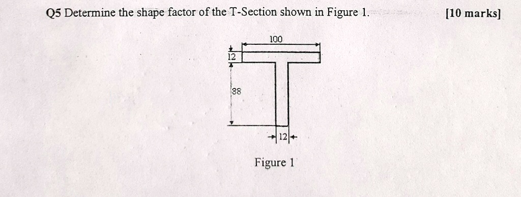 SOLVED: Q5: Determine the shape factor of the T-Section shown in Figure ...