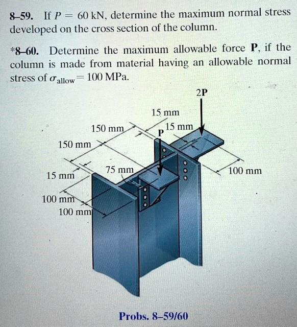 8-59. If P = 60 kN, determine the maximum normal stress developed on ...
