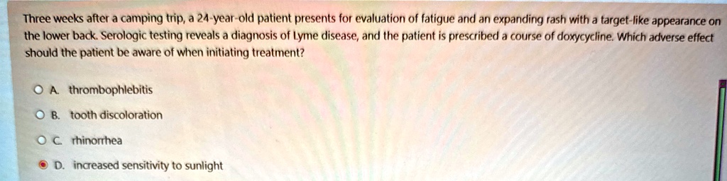 three weeks after a camping trip a 24 year old patient presents for ...