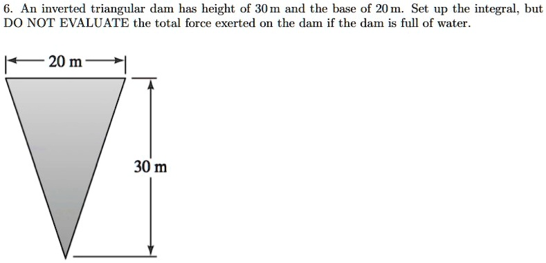 SOLVED: An inverted triangular dam has height of 30 1n and the base of ...