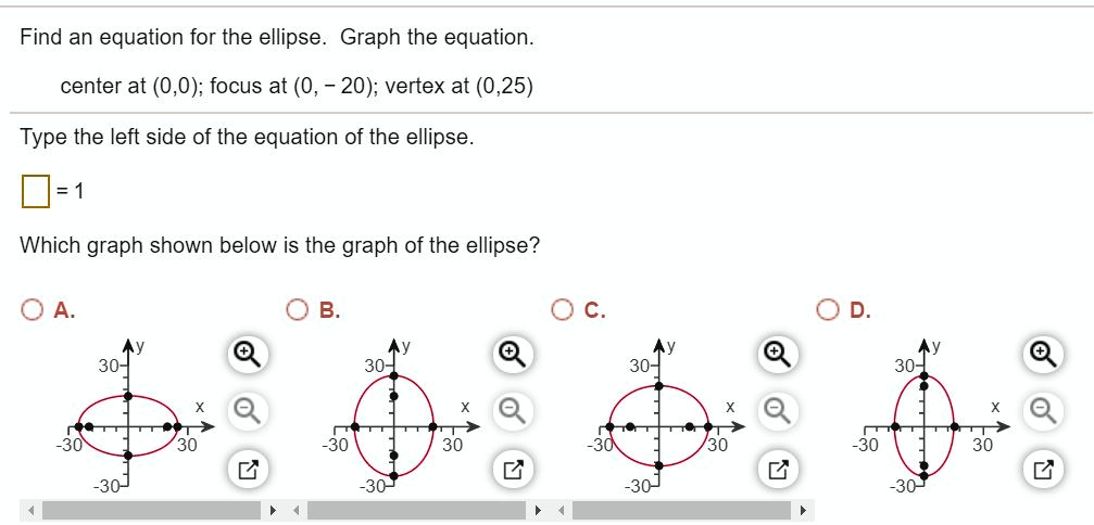 find an equation for the ellipse graph the equation center at 00 focus ...