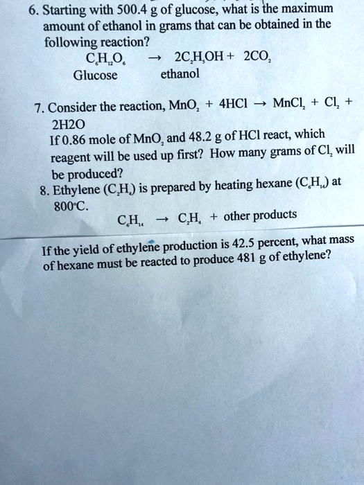 SOLVED: Starting with 500.4 g of glucose, what is the maximum amount of ...