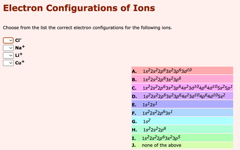 Solved Electron Configurations Of Ions Choose From The List The
