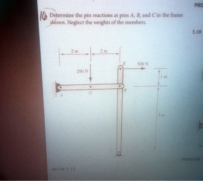 16 Determine the pin reactions at pins A, B, and C in the frame shown ...