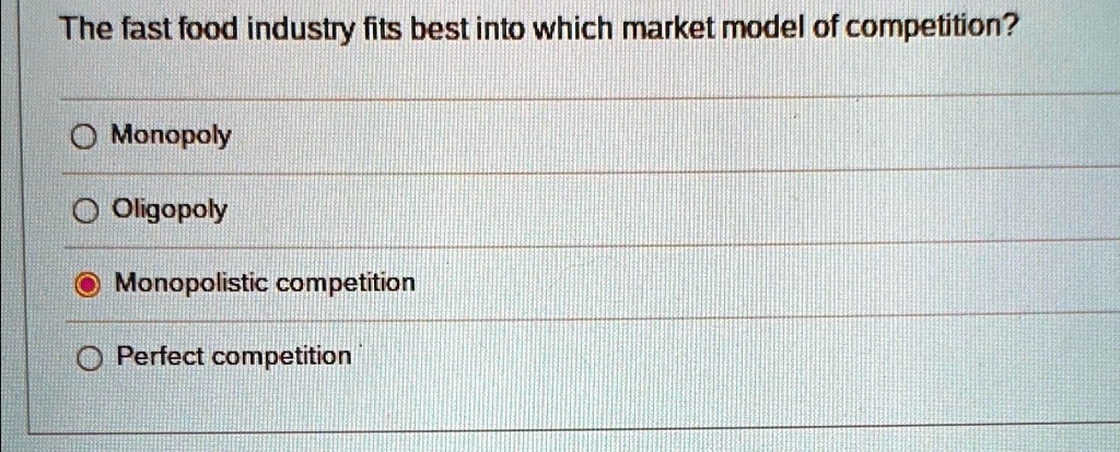 the fast food industry fits best into which market model of competition ...