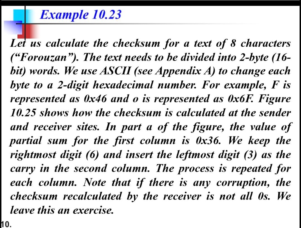 Example 10 23 Let Us Calculate The Checksum For A Text Of 8 Characters