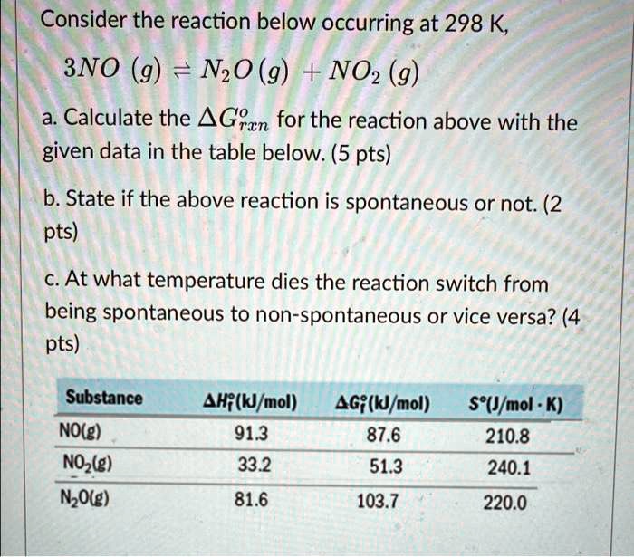consider the reaction below occurring at 298 k 3no g nz0 g noz g a calculate the agrn for the ...