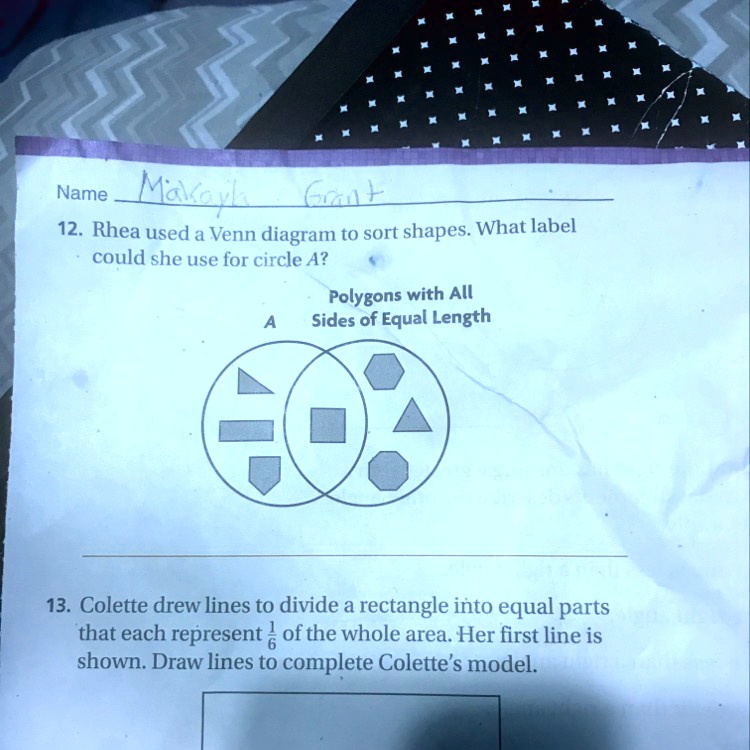SOLVED: "Can someone help me please Name Ma 12 Rhea used a Venn diagram ...