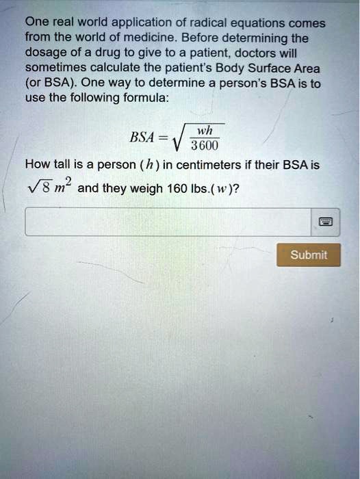 SOLVED: One real world application of radical equations comes from the ...