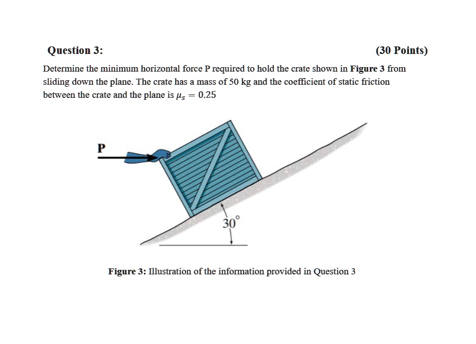 question 3 30 points determine the minimum horizontal force p required to hold the crate shown ...