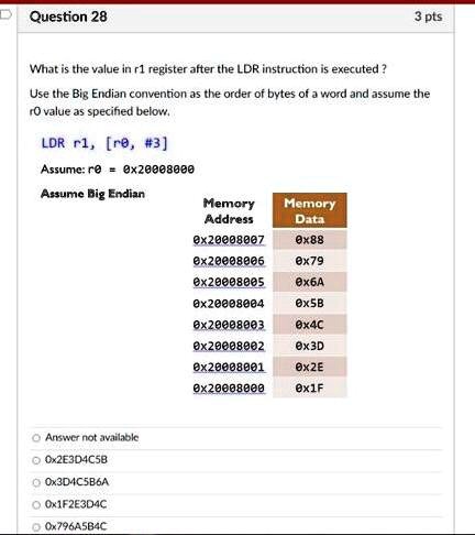 SOLVED: What is the value in r1 register after the LDR instruction is executed? Use the Big ...
