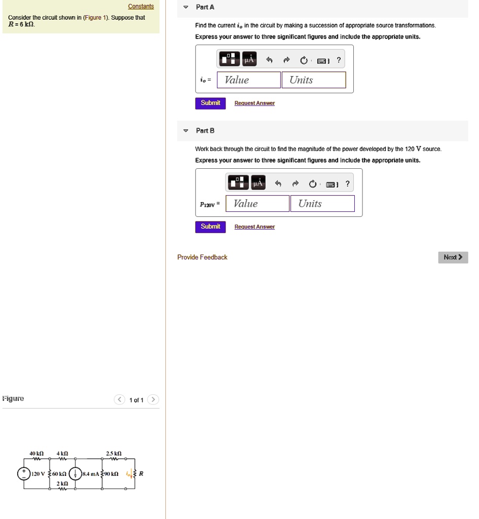 SOLVED: Text: Constants Part A Consider the circuit shown in Figure 1. Suppose that R = 6kÎ ...