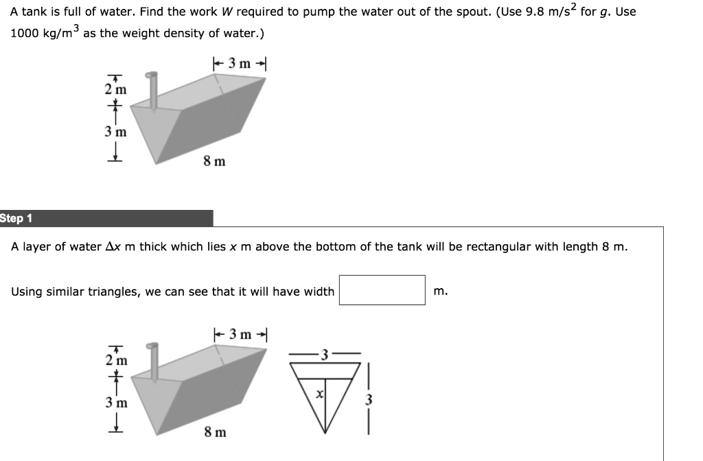 a tank is full of water find the work w required to pump the water out ...