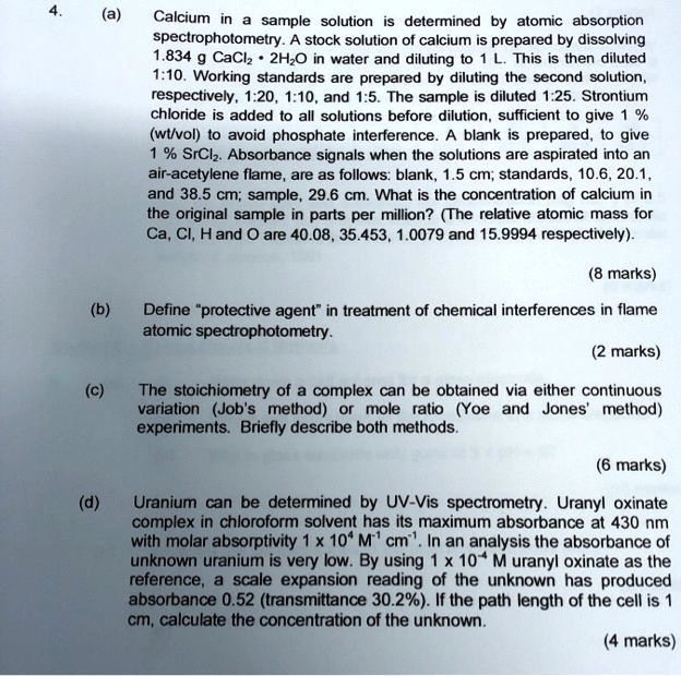 SOLVED: Calcium sample solution determined by atomic absorption spectrophotometry. A stock ...
