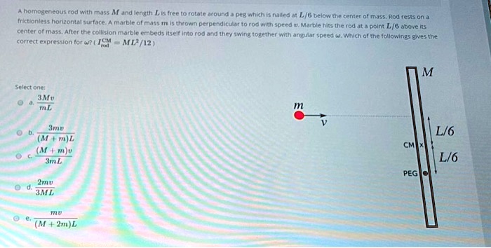 A homogeneous rod with mass M and length L is free to rotate around a ...