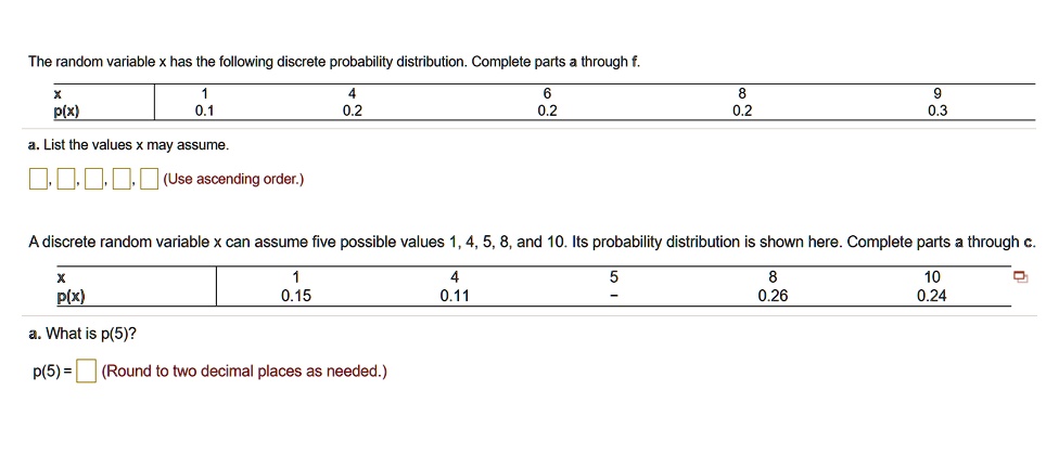 the random variable x has the following discrete probability distribution complete parts through ...
