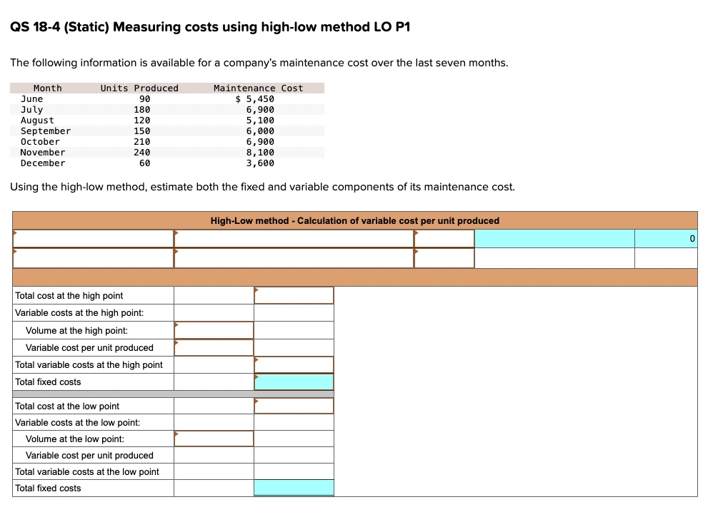 qs 18 4 static measuring costs using high low method lo p1 the ...