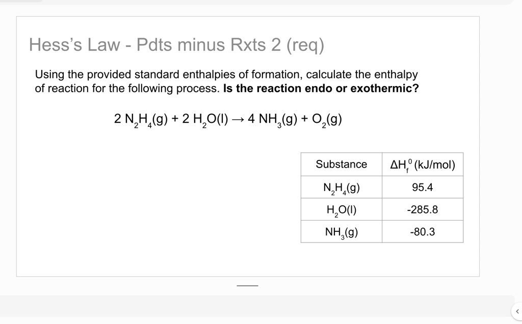 SOLVED: Hess's Law - Products minus Reactants 2 (required) Using the provided standard ...