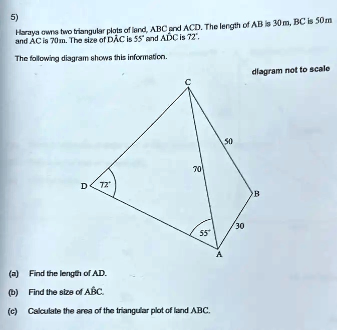SOLVED: The length of AB is 30m, BC is 50m. Haraya owns two triangular plots of land, ABC and ...