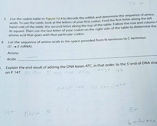 3. Use the codon table in Figure 12.6 to decode the mRNA and determine ...