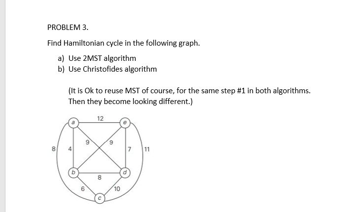 Solved Find Hamiltonian Cycle In The Following Graph Use 2mst Algorithm Use Christofides 