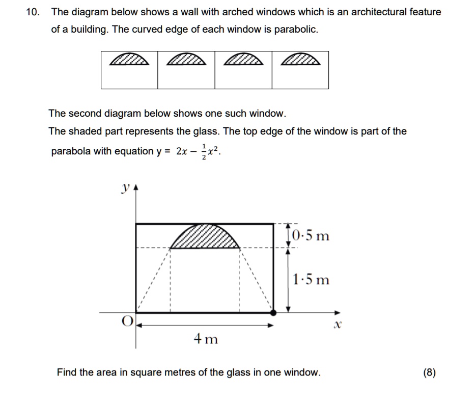 SOLVED: 10. The diagram below shows a wall with arched windows which is ...