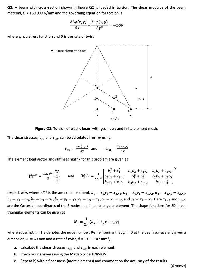 02 a beam with cross section shown in figure q2 is loaded in torsion ...