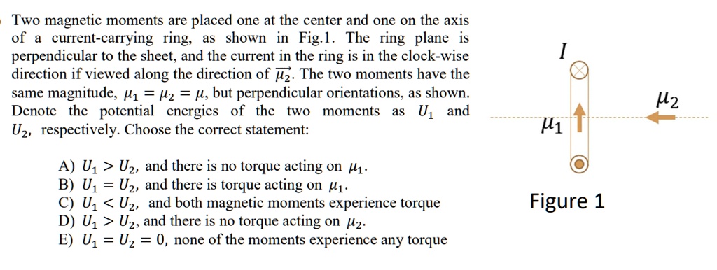 two magnetic moments are placed one at the center and one on the axis ...