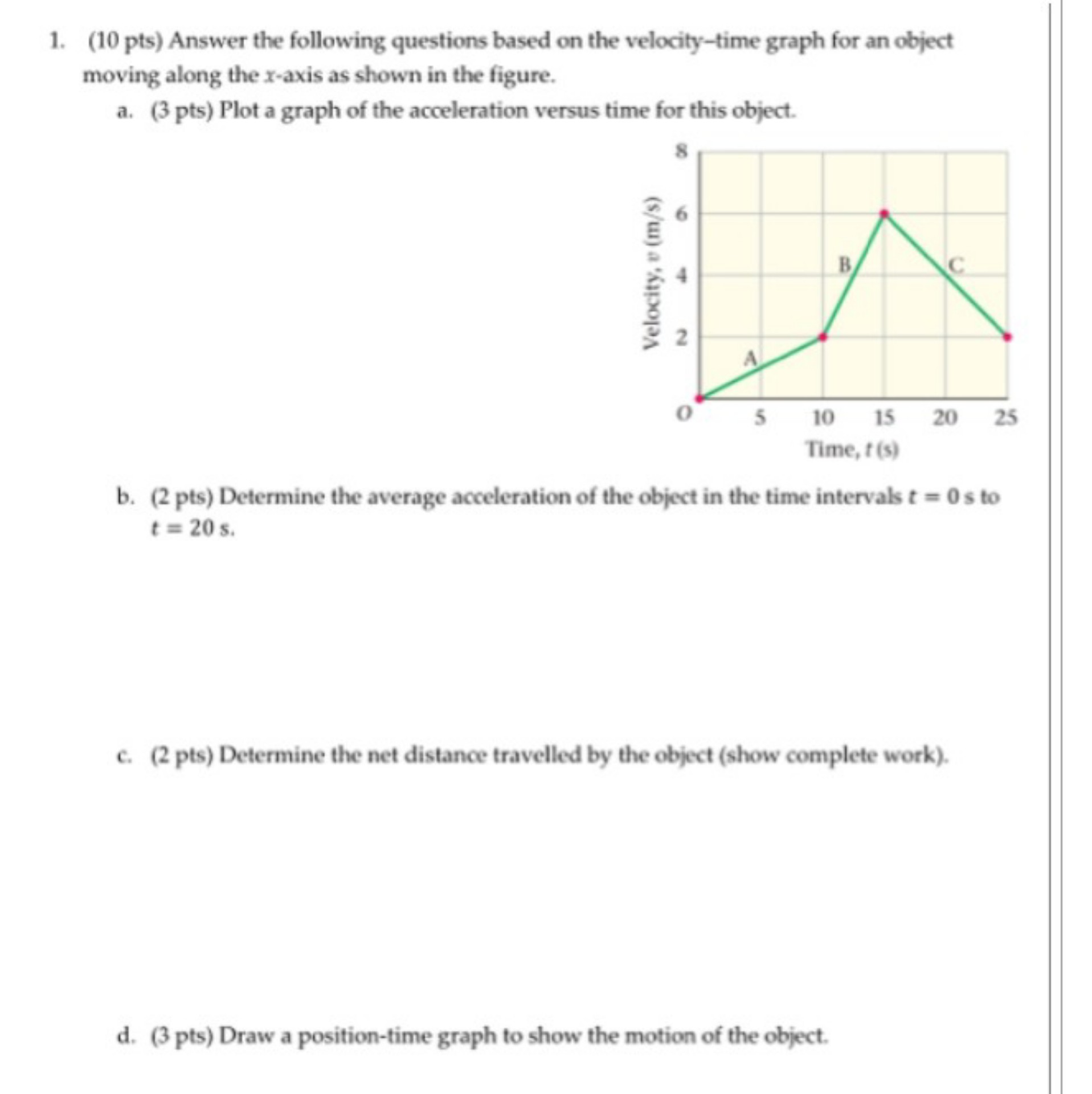 1. ( 10 pts ) Answer the following questions based on the velocity-time ...