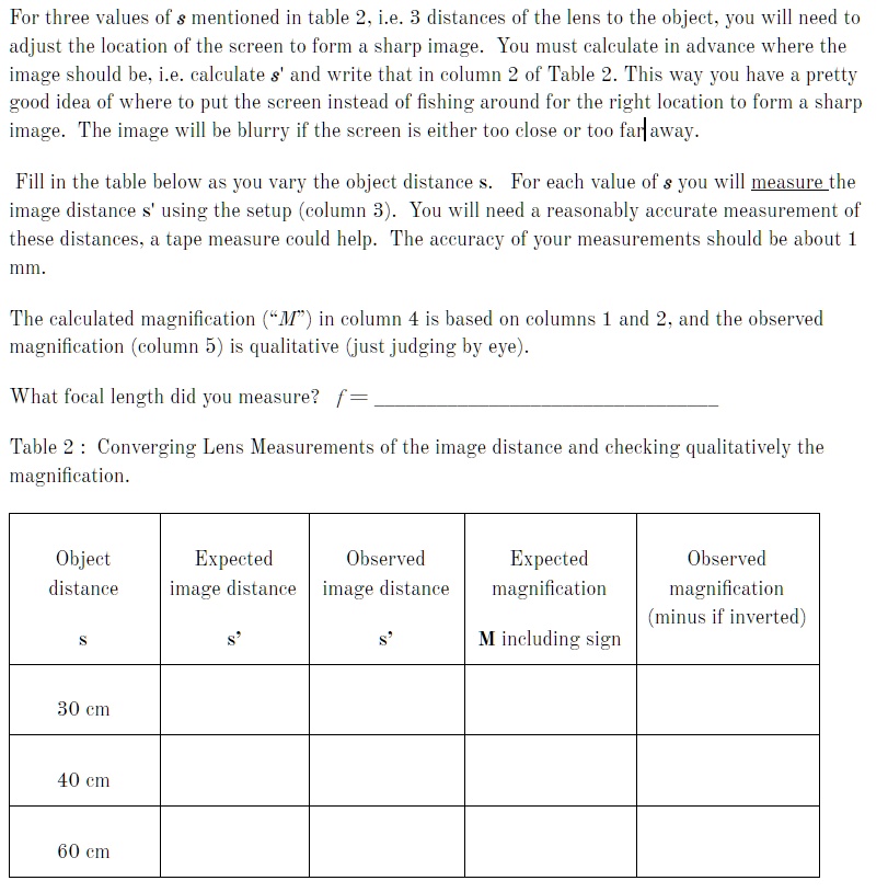 for three values of mentioned in table 2 ie 3 distances of the lens to ...