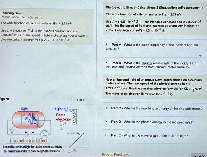Learning Goal: Photoelectric Effect (Figure 1) The work function of ...